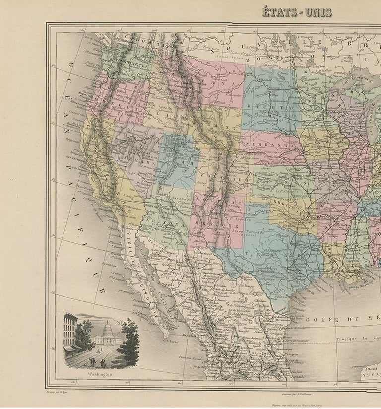 Antique Map of North America by Migeon '1880' at 1stDibs | us map 1880