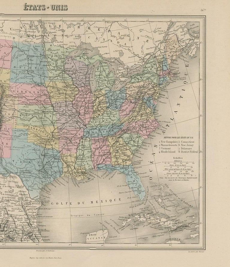 Antique Map of North America by Migeon '1880' at 1stDibs | us map 1880