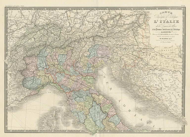 Antique Map of Northern Italy by Levasseur, 1875 For Sale at 1stDibs