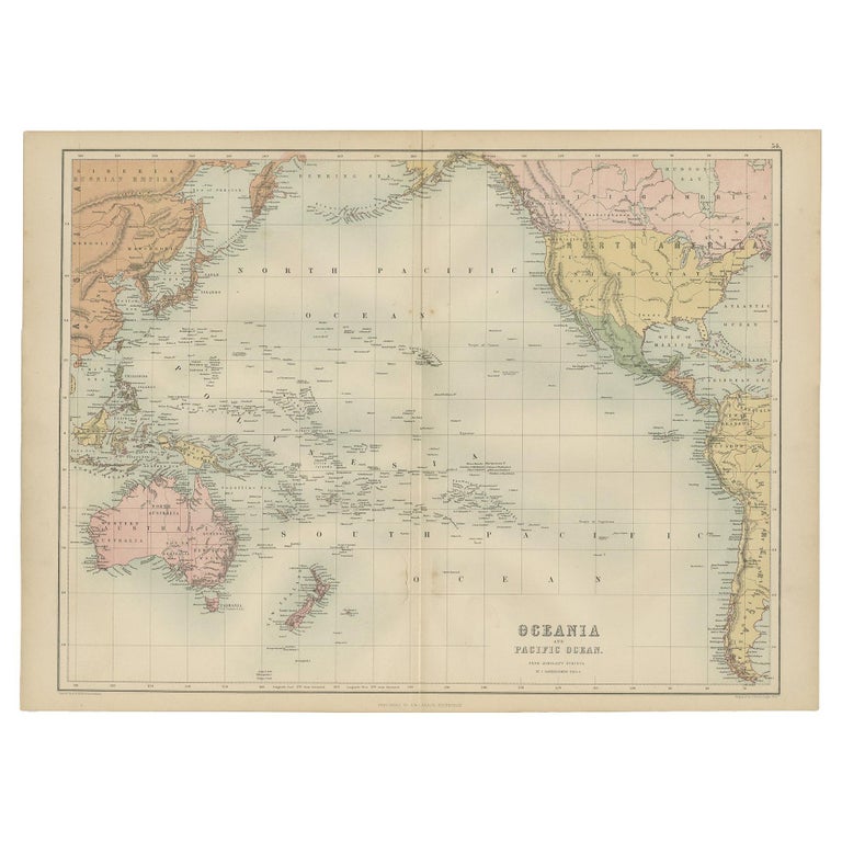 Antique Map of Oceania and the Pacific Ocean by A and C. Black, 1870 at ...