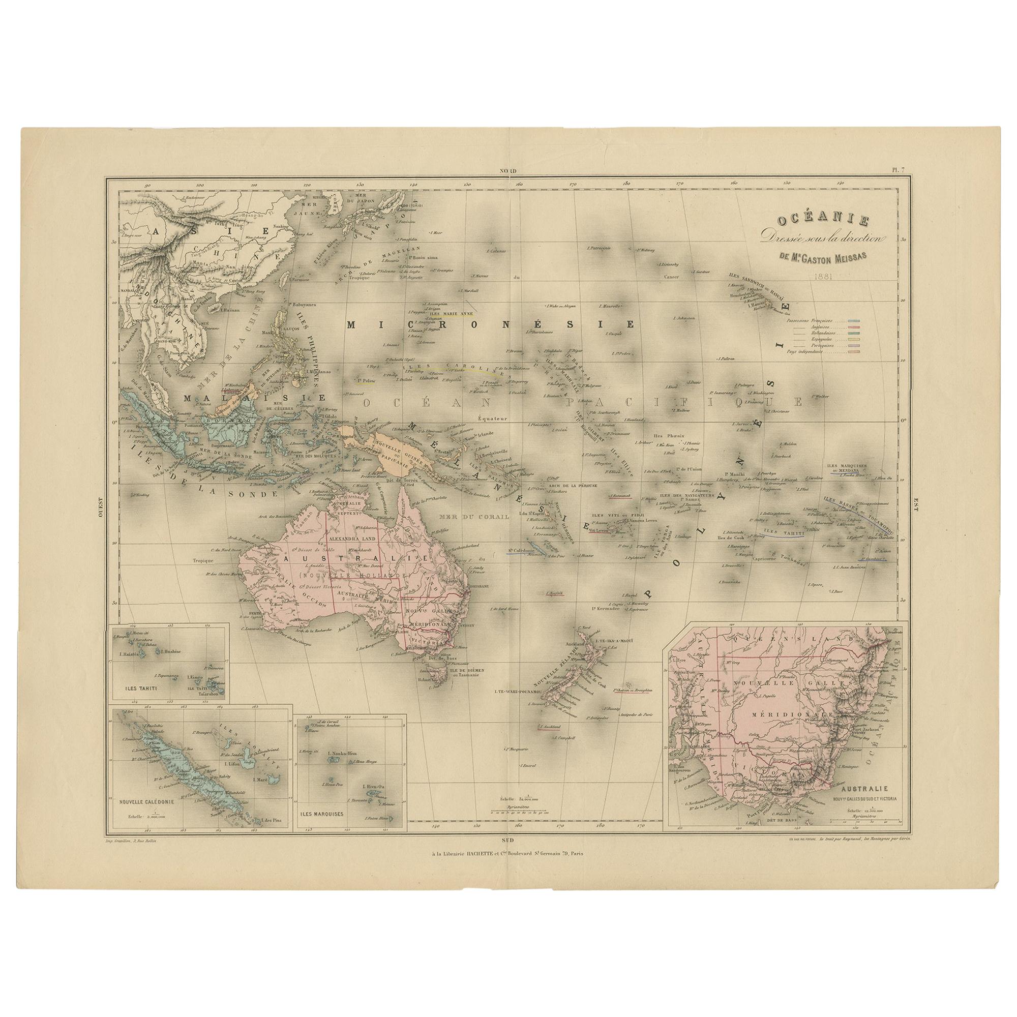 Antique Map of Oceania by Hachette and Co, '1881' at 1stDibs