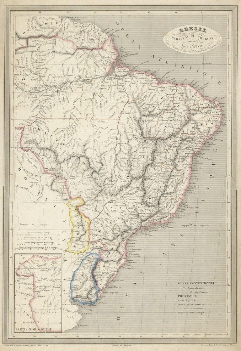 Antique Map of of Brazil, Paraguay and Uruguay For Sale at 1stDibs