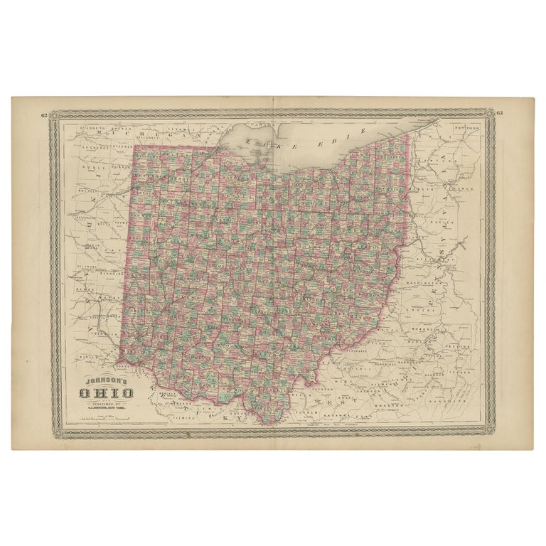 Antique Map of Ohio by Johnson, 1872 at 1stDibs