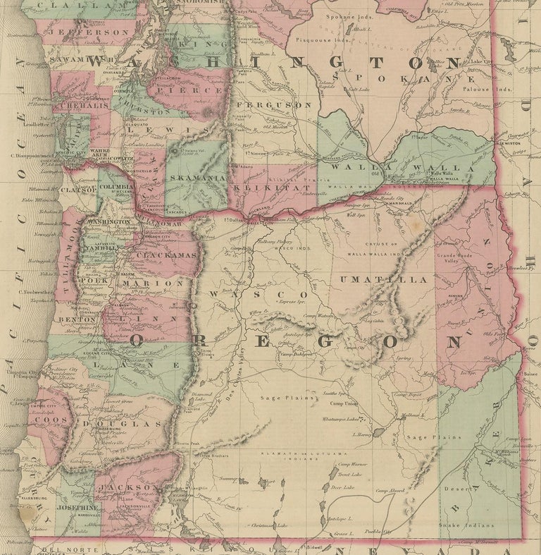Antique Map of Oregon and Washington by Johnson, '1872' at 1stDibs ...