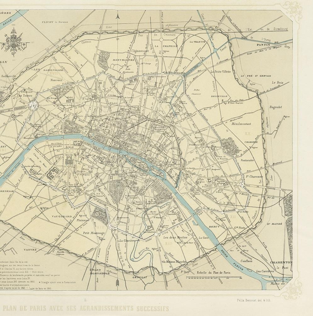 Antique Map of Paris by Benoist, '1861' at 1stDibs