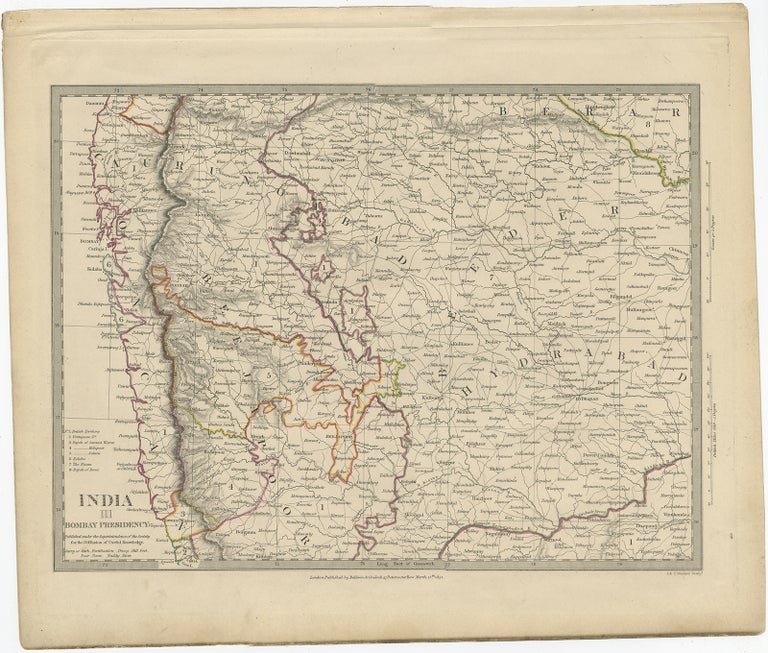 Antique Map of Part of the Bombay Presidency in India, 1831 For Sale at ...