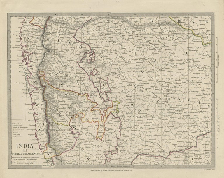 Antique Map of Part of the Bombay Presidency in India, 1831 For Sale at ...