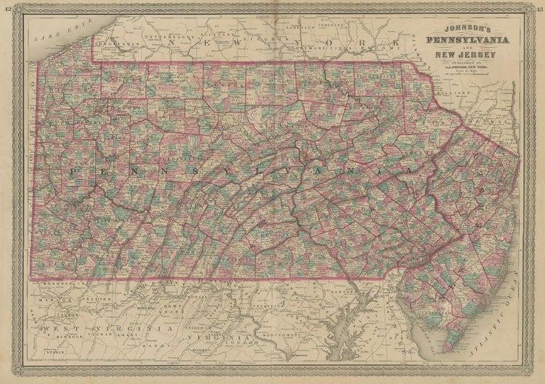 Antique Map of Pennsylvania and New Jersey by Johnson, 1872 For Sale at ...