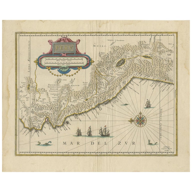 Antique Map of Peru by Blaeu, circa 1645 For Sale at 1stDibs