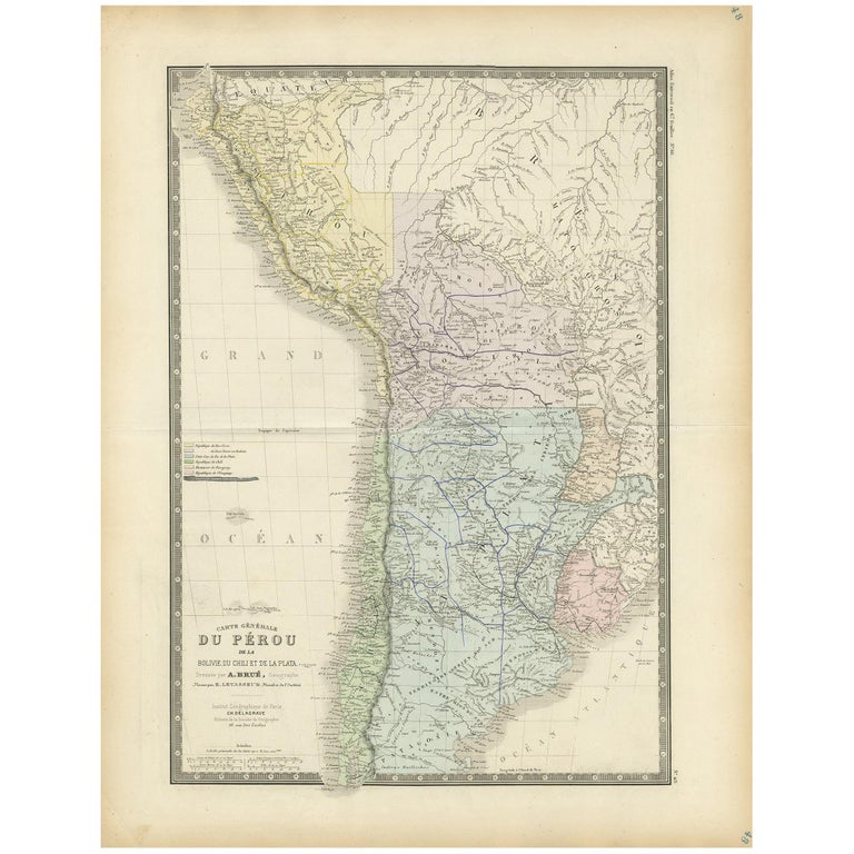 Original Antique Map of Peru in South America, 1875 For Sale at 1stDibs