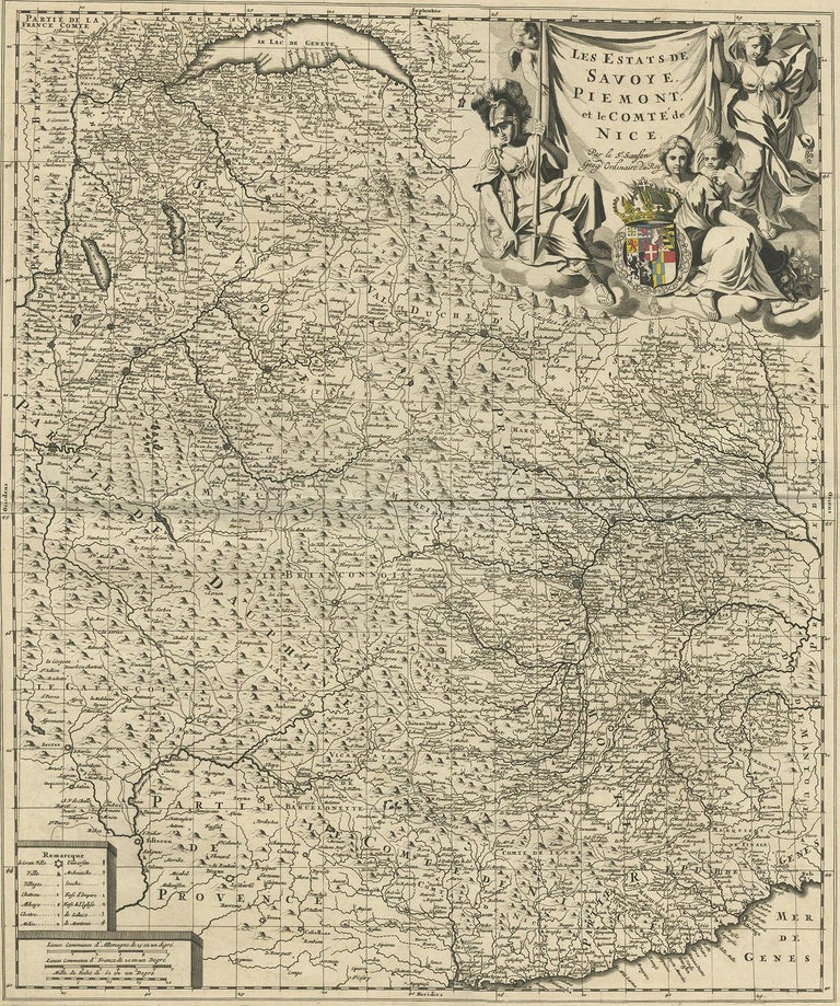 Antique Map of Piemonte, Torino and Savoye Italy by Sanson, circa 1660 ...