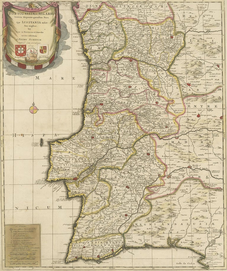 Antique Map of Portugal by P. Schenk, circa 1700 For Sale at 1stDibs
