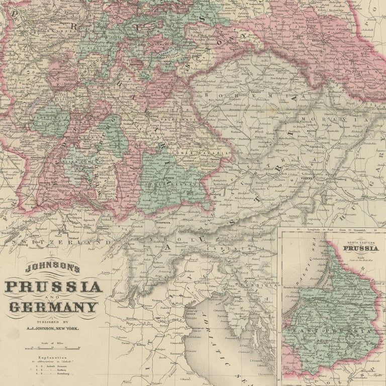 Antique Map of Prussia and Germany by Johnson, 1872 For Sale at 1stDibs