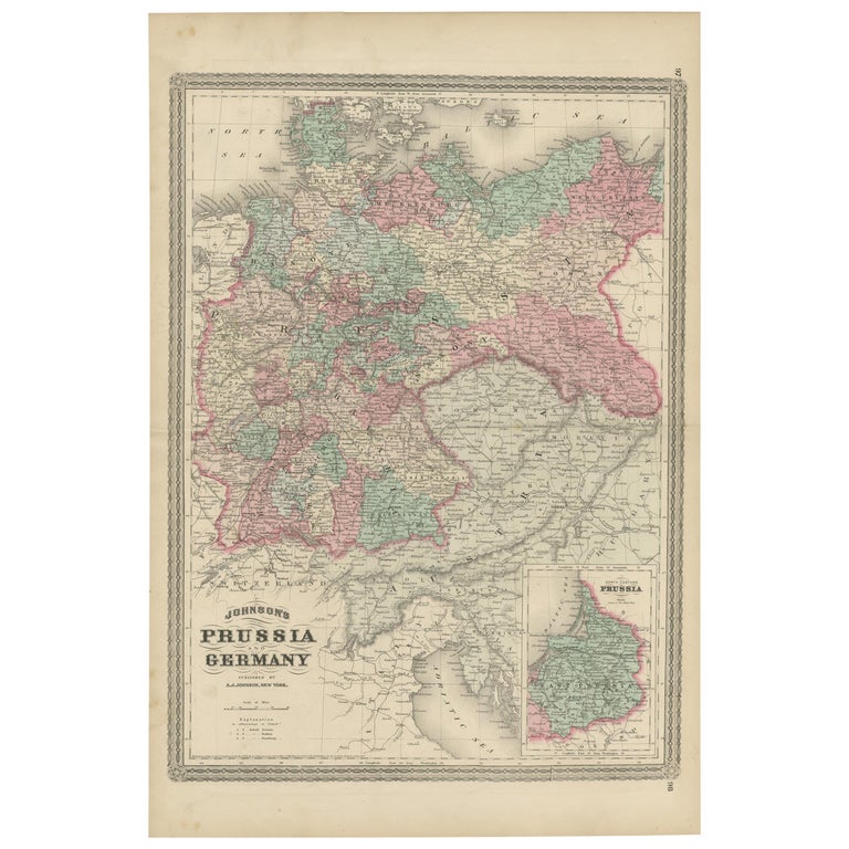 Antique Map of Prussia and Germany by Johnson, 1872 For Sale at 1stDibs