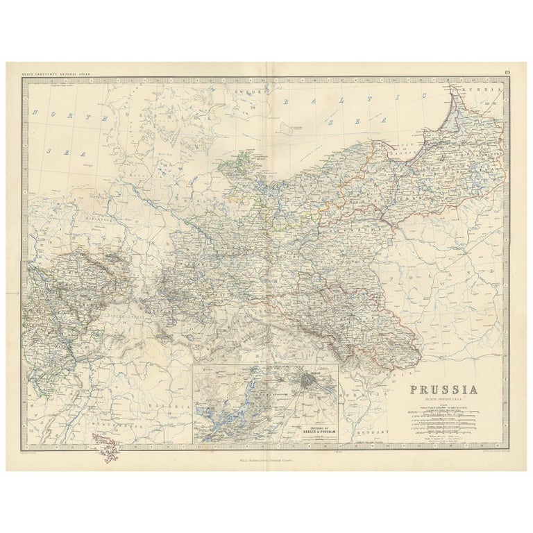 Antique Map of Prussia by A.K. Johnston, 1865 at 1stDibs