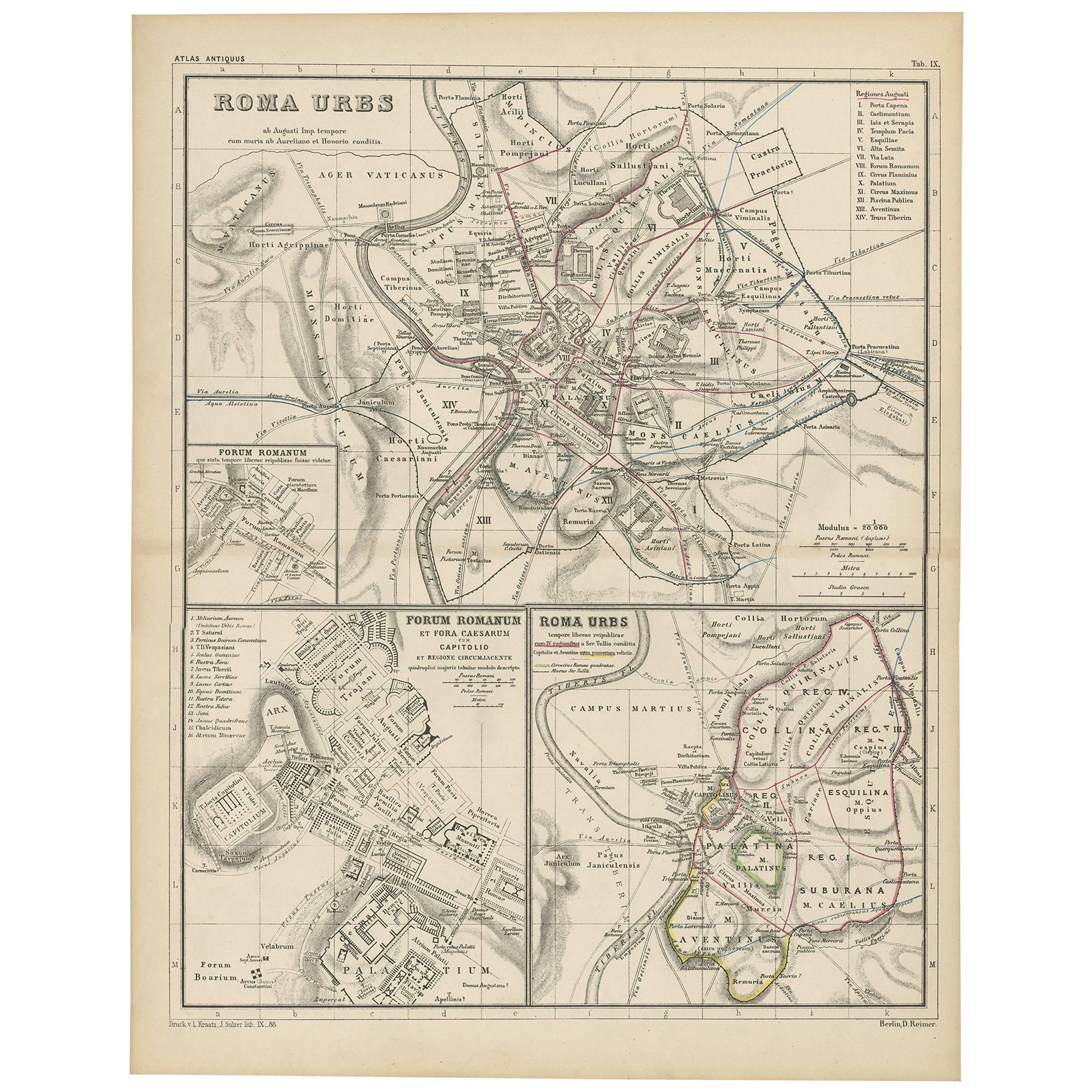 Antique Map of Rome 'Italy' by H. Kiepert, circa 1870 at 1stDibs