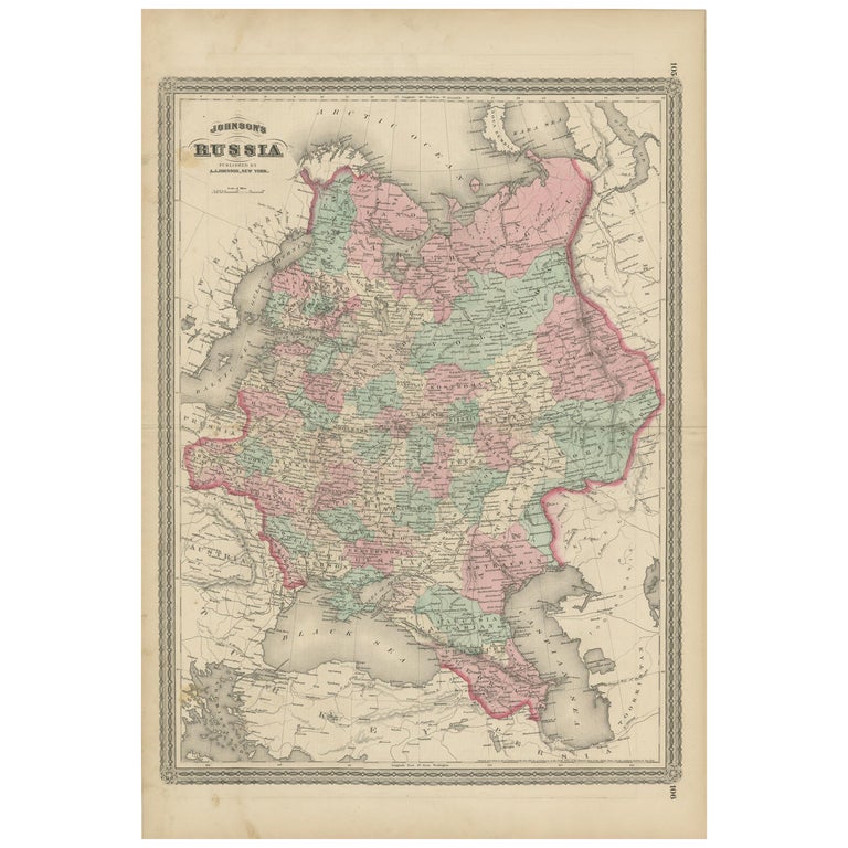 Antique Map of Russia by Johnson, 1872 at 1stDibs