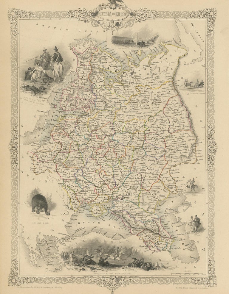 Antique Map of Russia in Europe by Tallis, '1851' For Sale at 1stDibs