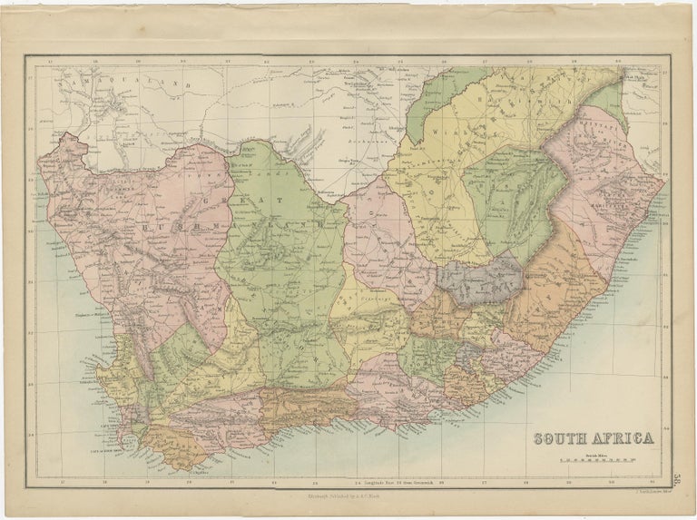 Antique Map of South Africa by A and C. Black, 1870 at 1stDibs