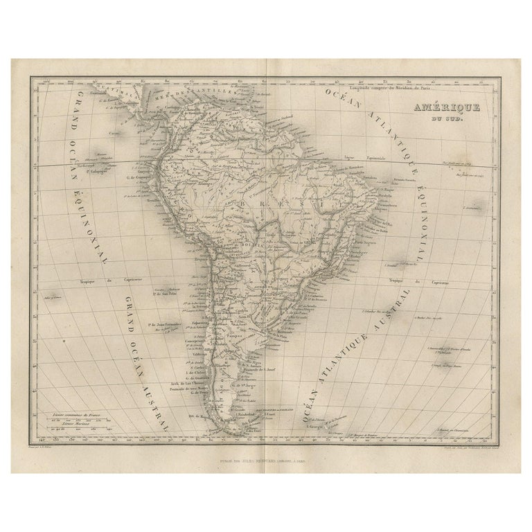Antique Map of South America by Balbi '1847' For Sale at 1stDibs