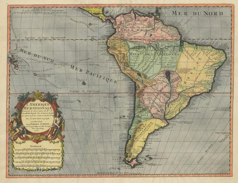 Antique Map of South America by Schenk, '1708' at 1stDibs