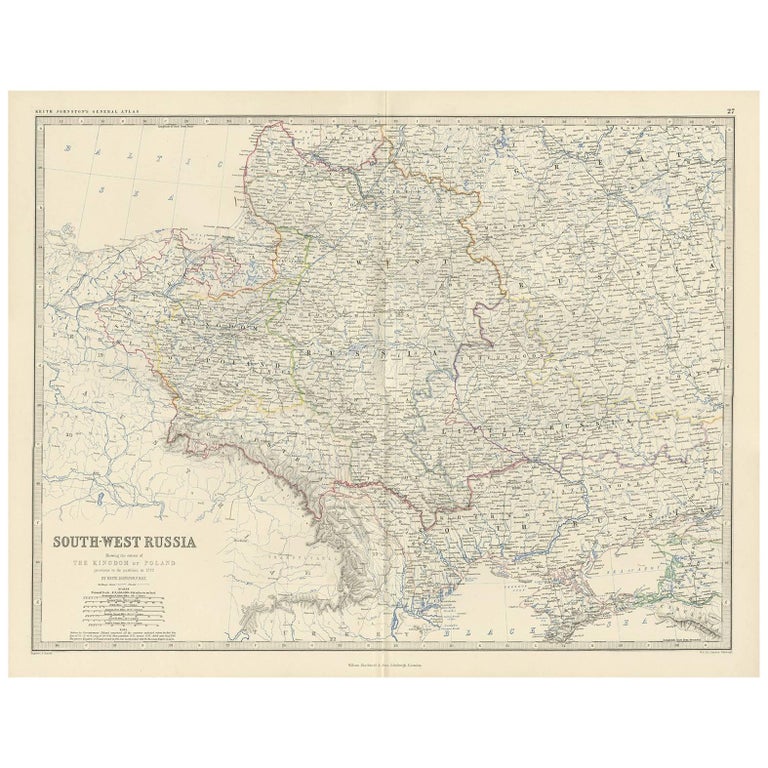 Antique Map of South-West Russia by A.K. Johnston, 1865 For Sale at 1stDibs