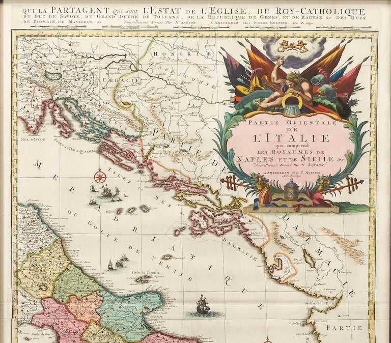Antique Map of Southern Italy, Hand-Colored, circa 1720 at 1stDibs