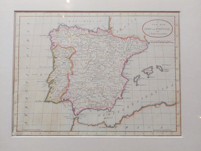 Antique Map of Spain and Portugal by Bayly, 'c.1795' For Sale at 1stDibs