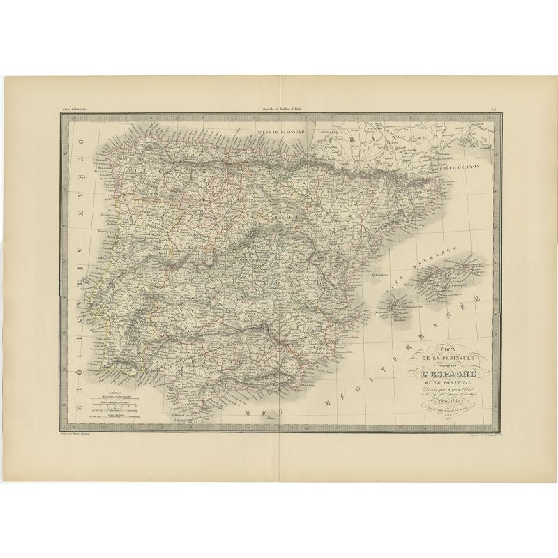 Antique Map of Iberia or the Iberian Peninsula with Portugal and Spain ...