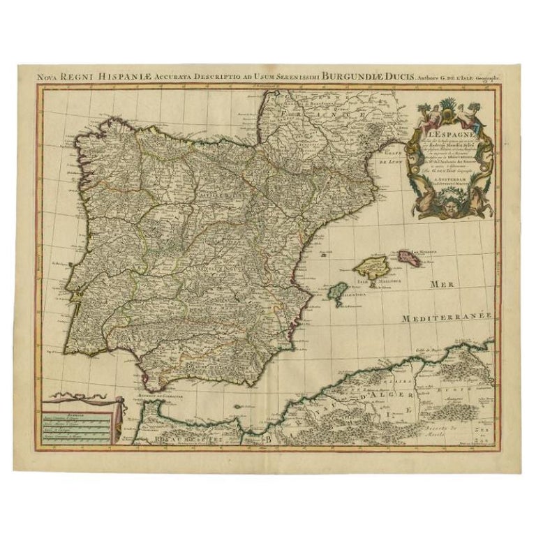 Antique Map of Spain by Covens and Mortier, c.1740 For Sale at 1stDibs