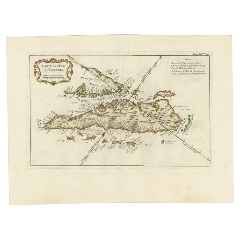 Antique Map of Sumatra by Bellin, 1764 For Sale at 1stDibs