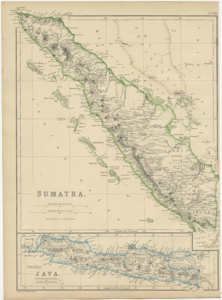 Antique Map of Sumatra by W. G. Blackie, 1859 For Sale at 1stDibs