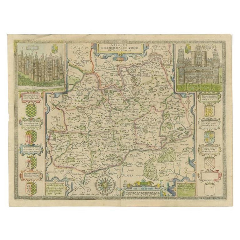 Antique Map of Surrey by Speed, 1676 For Sale at 1stDibs | surrey ...