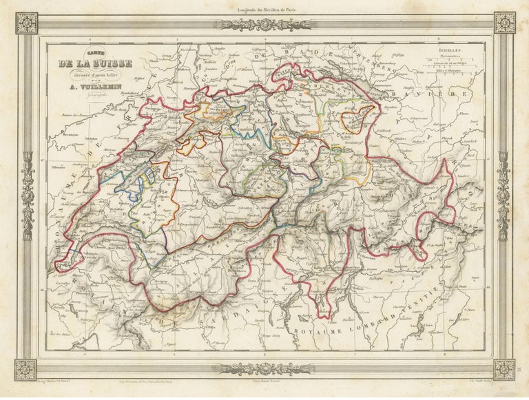 Antique Map of Switzerland, divided by Cantons from Vaud to Grisons For ...