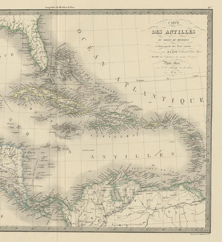 Antique Map of the Antilles by Lapie, '1842' For Sale at 1stDibs