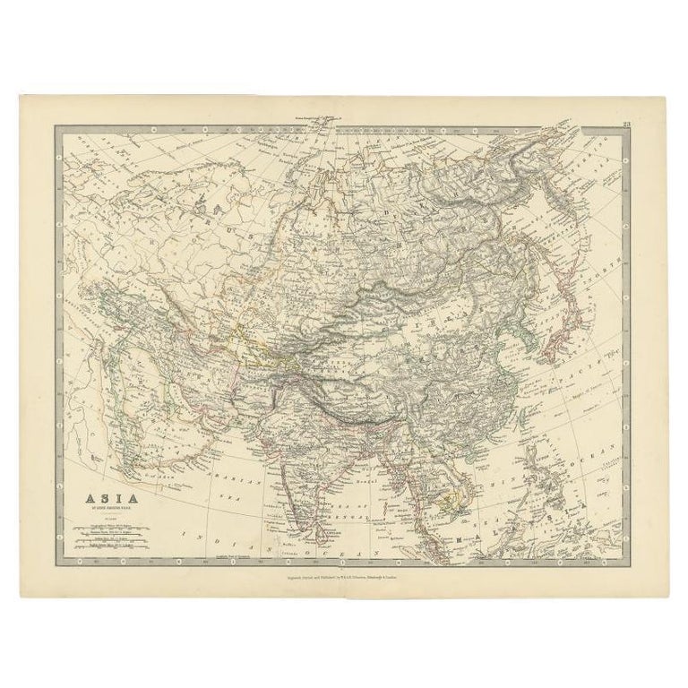 Antique Map of the Asian Continent by Johnston, 1885 For Sale at 1stDibs