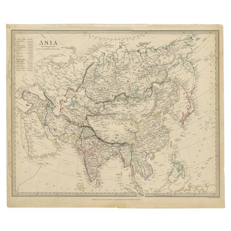 Antique Map of The Asian Continent Showing Great Detail, 1840 For Sale ...