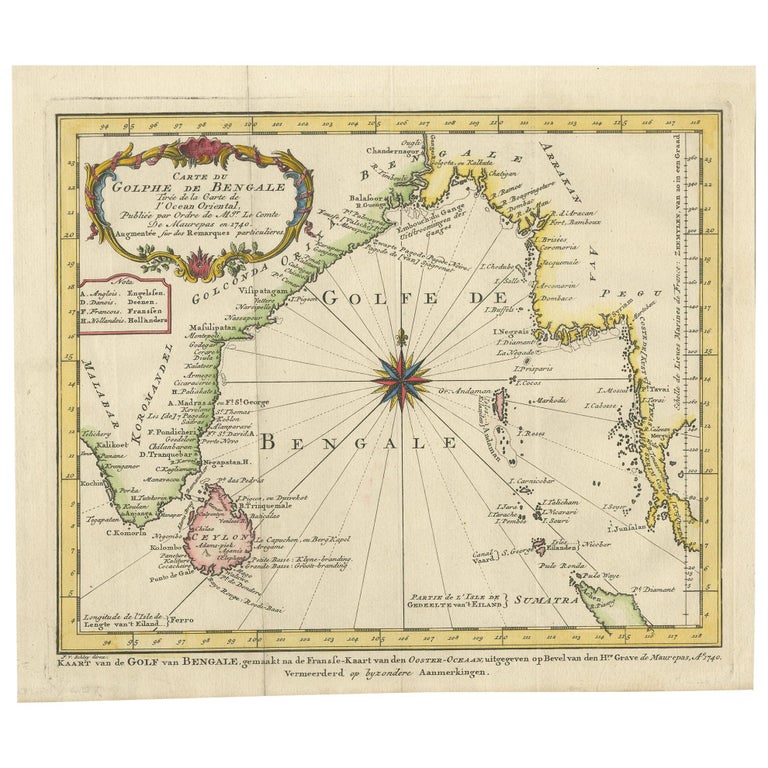 Antique Map of the Bay of Bengal by Van Schley '1747' at 1stDibs