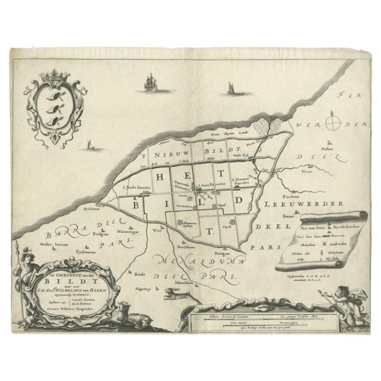 Antique Map of the Bildt Region by Schotanus, 1664 For Sale at 1stDibs