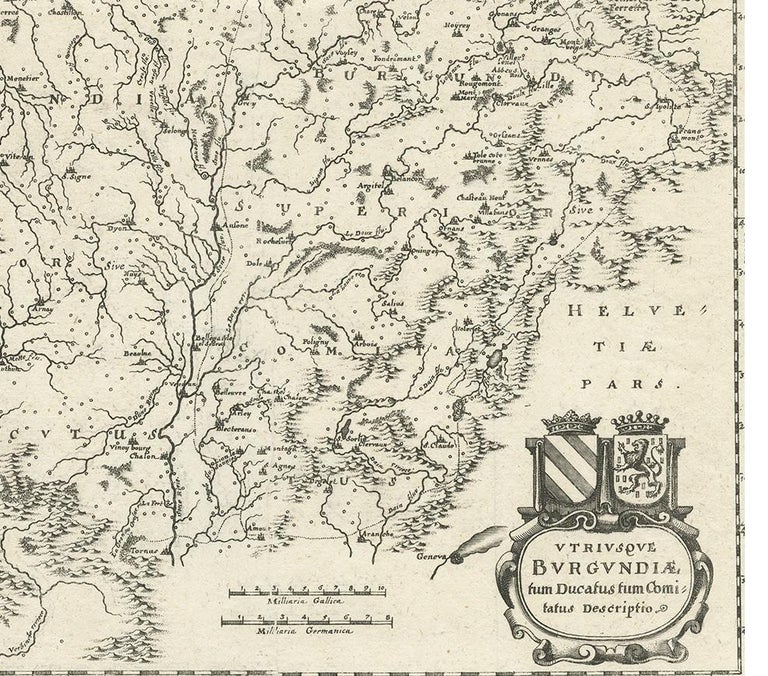 Antique Map of the Burgundy Region by Merian '1646' For Sale at 1stDibs