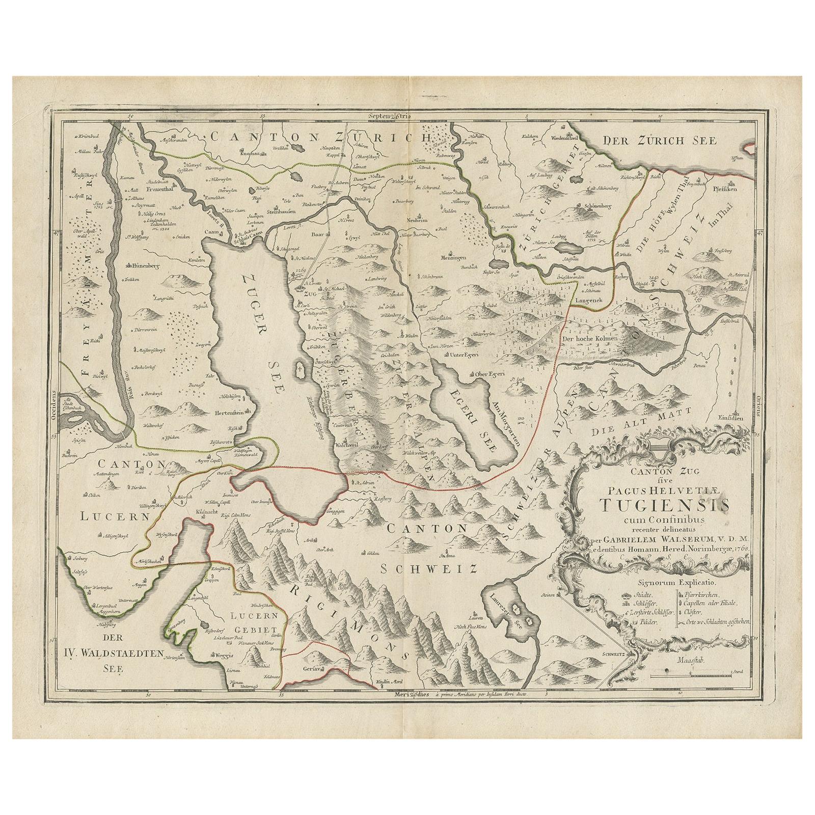 Antique Map of the Canton of Zug in Switzerland by Walser, '1768' at ...