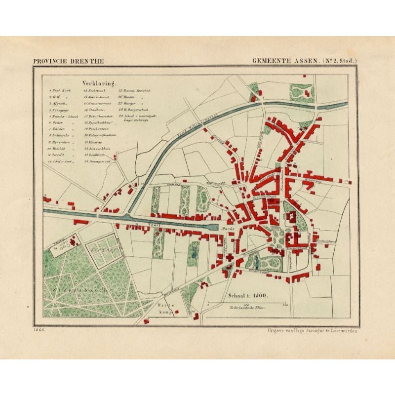 Antique Map of the City of Assen in The Netherlands, 1865 For Sale at ...