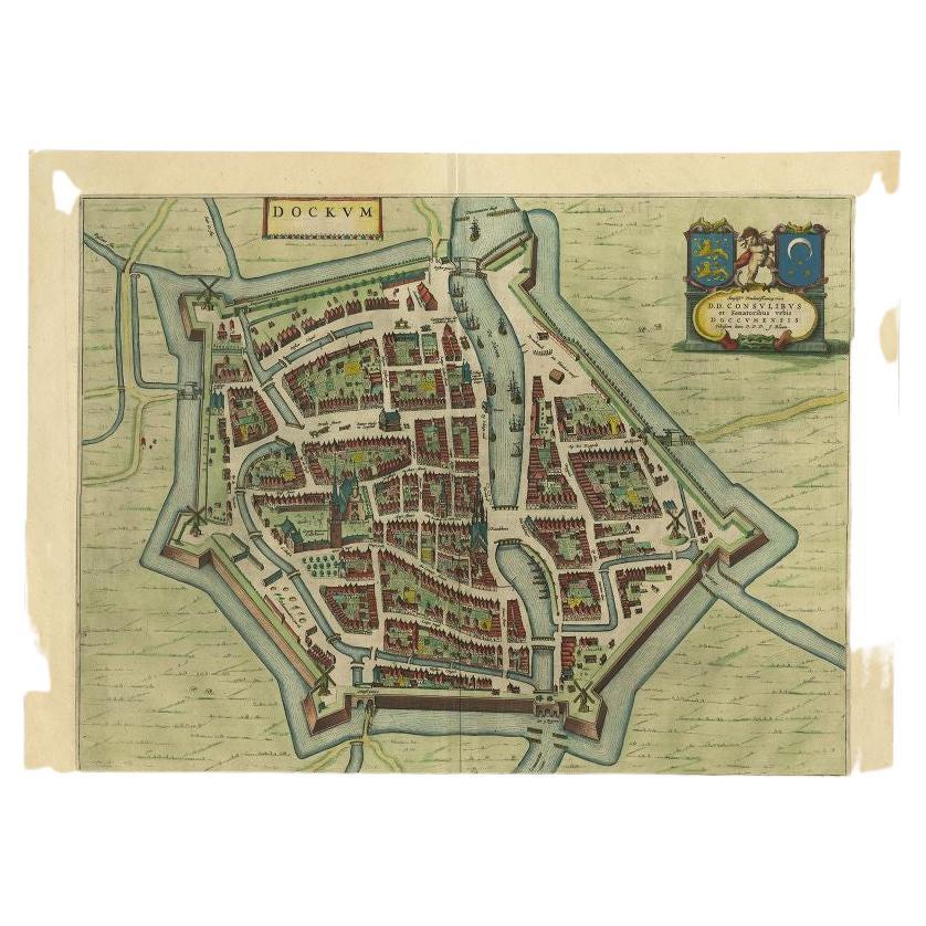 Antique Map of the City of Dokkum by Blaeu, c.1650 For Sale at 1stDibs