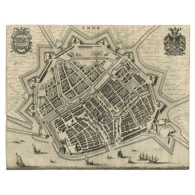 Antique Map of the City of Emden by Blaeu, 1649 For Sale at 1stDibs