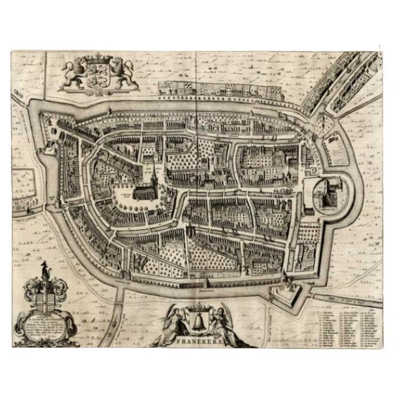 Antique Map of the City of Franeker by Blaeu, 1649 For Sale at 1stDibs