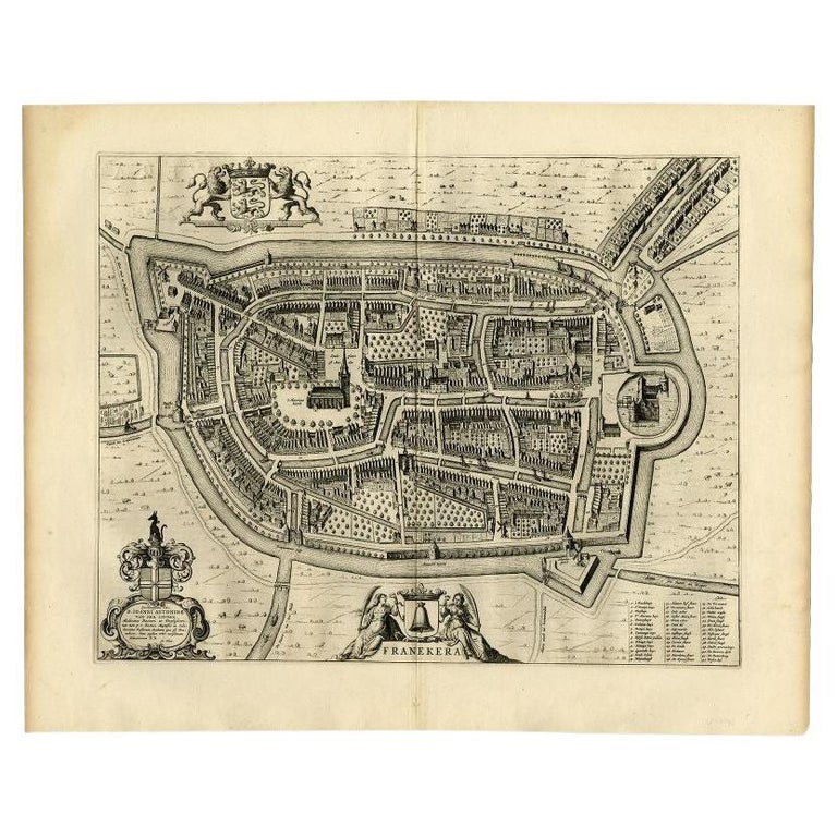 Antique Map of the City of Franeker by Blaeu, 1652 For Sale at 1stDibs