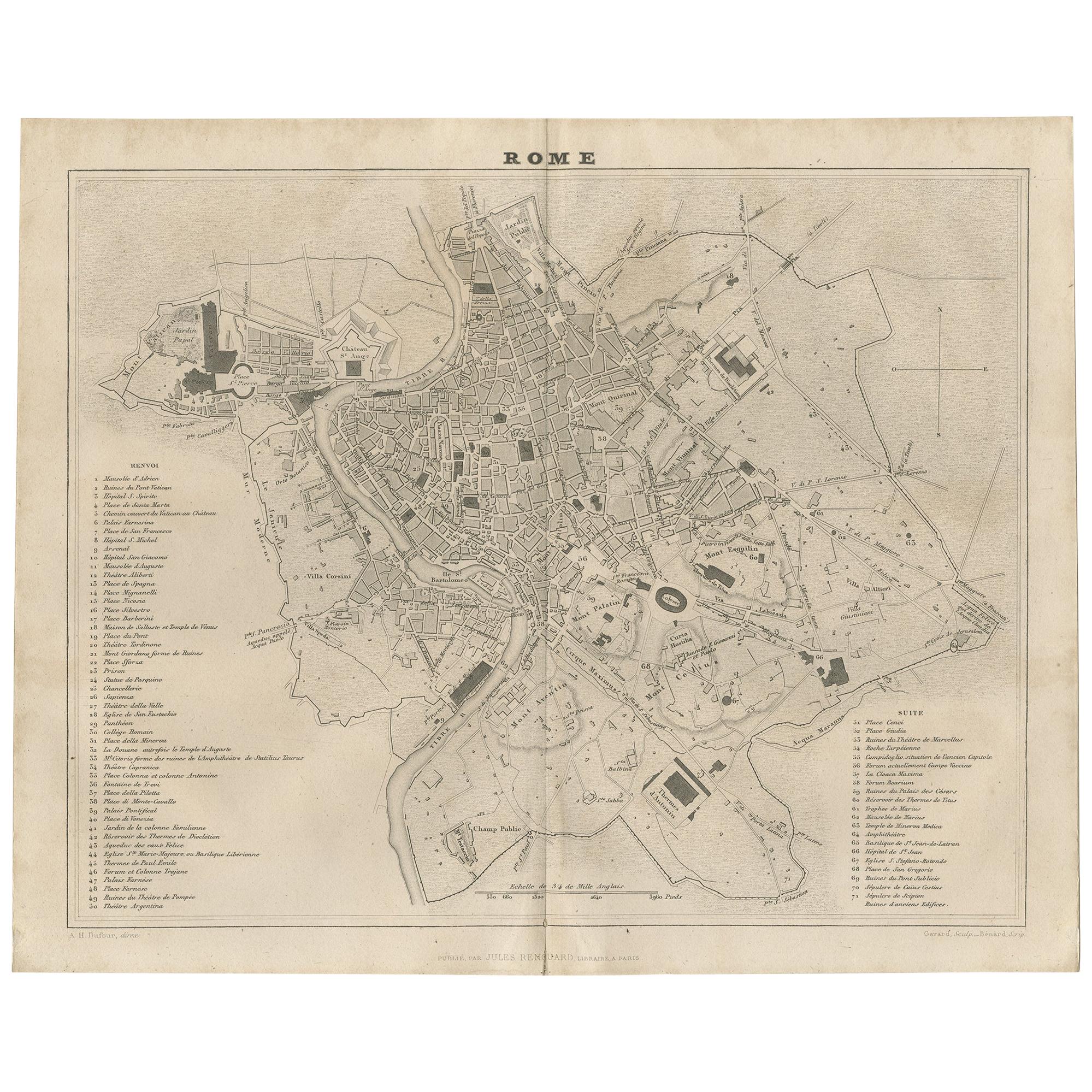 Antique Map and View of the City of Rome by Mallet, 'circa 1683' at 1stDibs