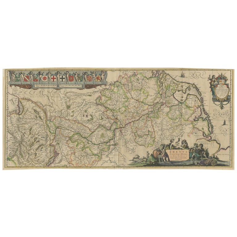 Antique Map of the Course of the Rhine River by Blaeu, circa 1640 For Sale at 1stDibs