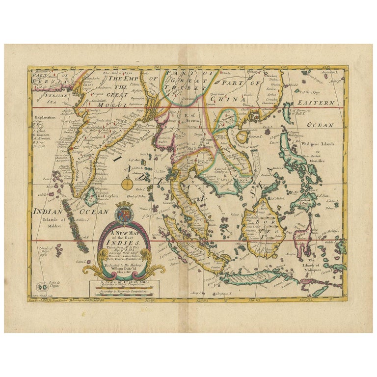 Antique Map of the East Indies by Wells, 1712 at 1stDibs