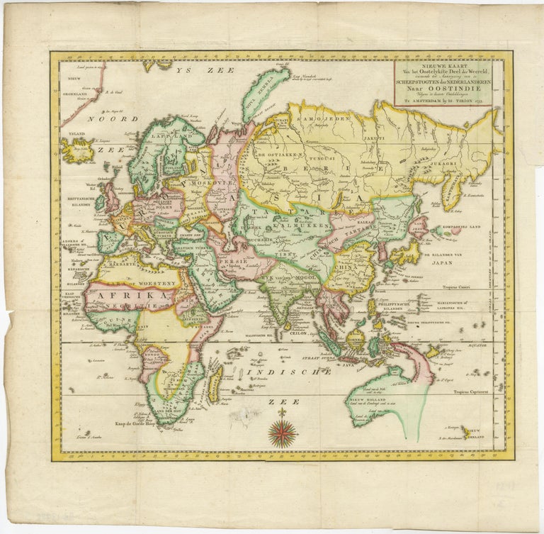 Antique Map of the Eastern Hemisphere, with Australia connected to New ...